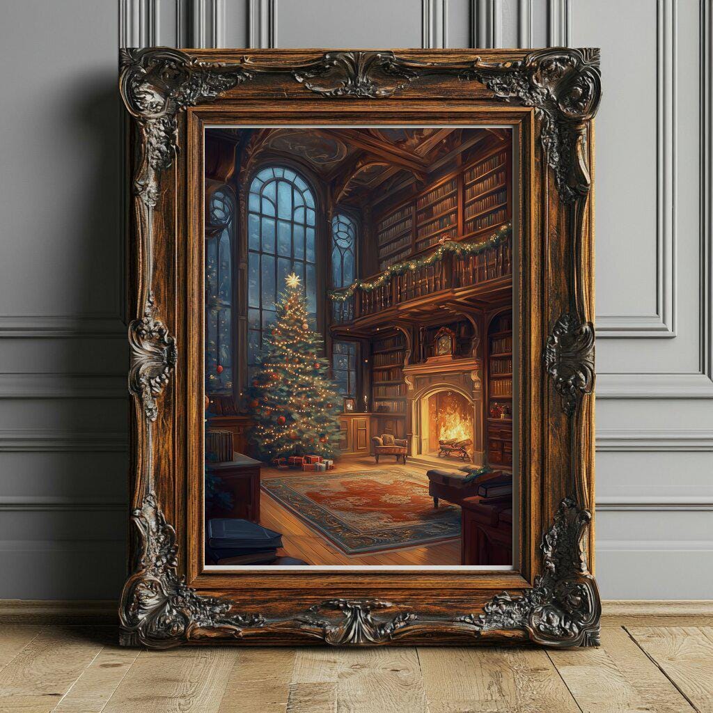Christmas Library Decor Narnia Art, Enchanted Fireside Christmas Cozy ...