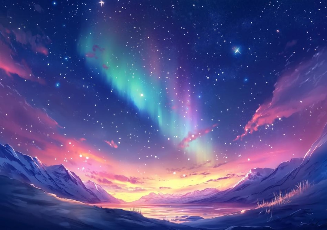 Northern Lights Art Anime Snow, the Silent Aurora Night Sky Arctic Art ...