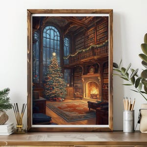Christmas Library Decor Narnia Art, Enchanted Fireside Christmas Cozy ...