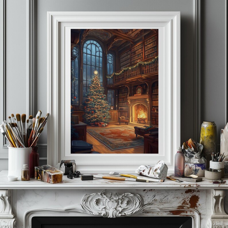 Christmas Library Decor Narnia Art, Enchanted Fireside Christmas Cozy ...