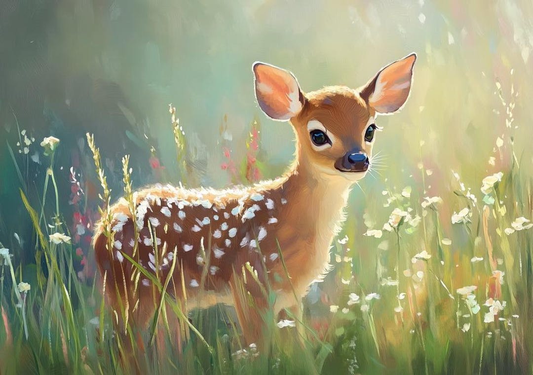 Nursery Deer Downloadable Fawn Art Print, Fawn in the Flowers Animals ...