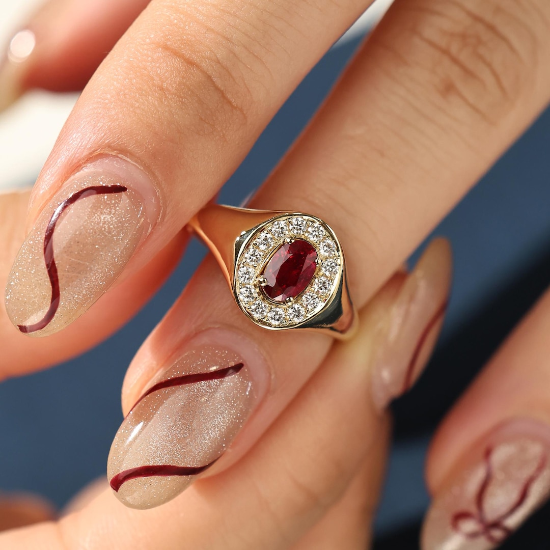 Pigeon Blood Red Ruby Ring, Handmade Engraving Ring, 18k Solid Gold ...