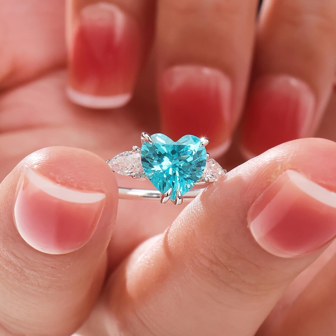 Lab-grown Garnet Ring Engagement Ring 14k White Gold Ring Women Paraiba ...