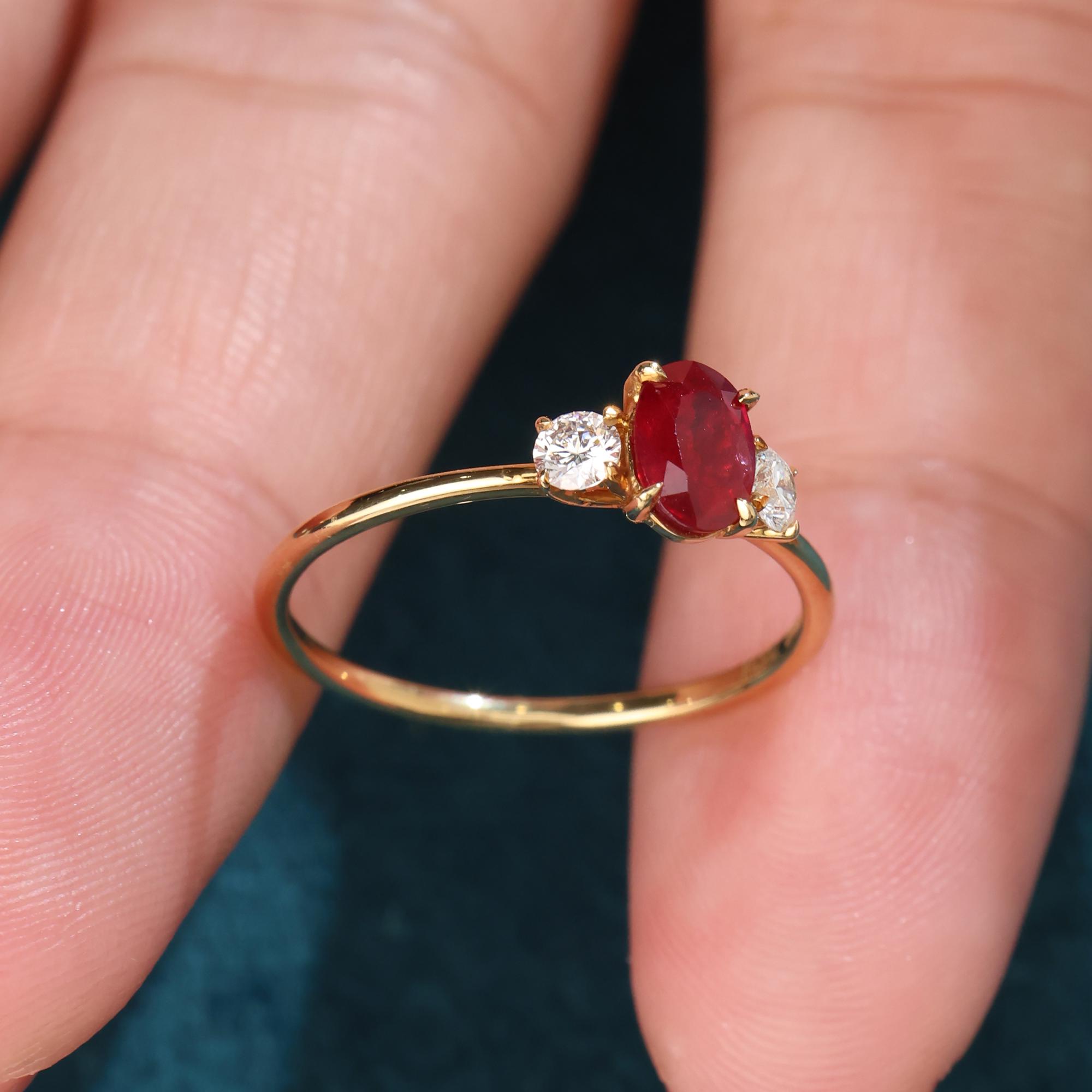 Pigeon Blood Red Ruby Ring, 18k Solid Gold Ring, Simple Ruby Ring With ...