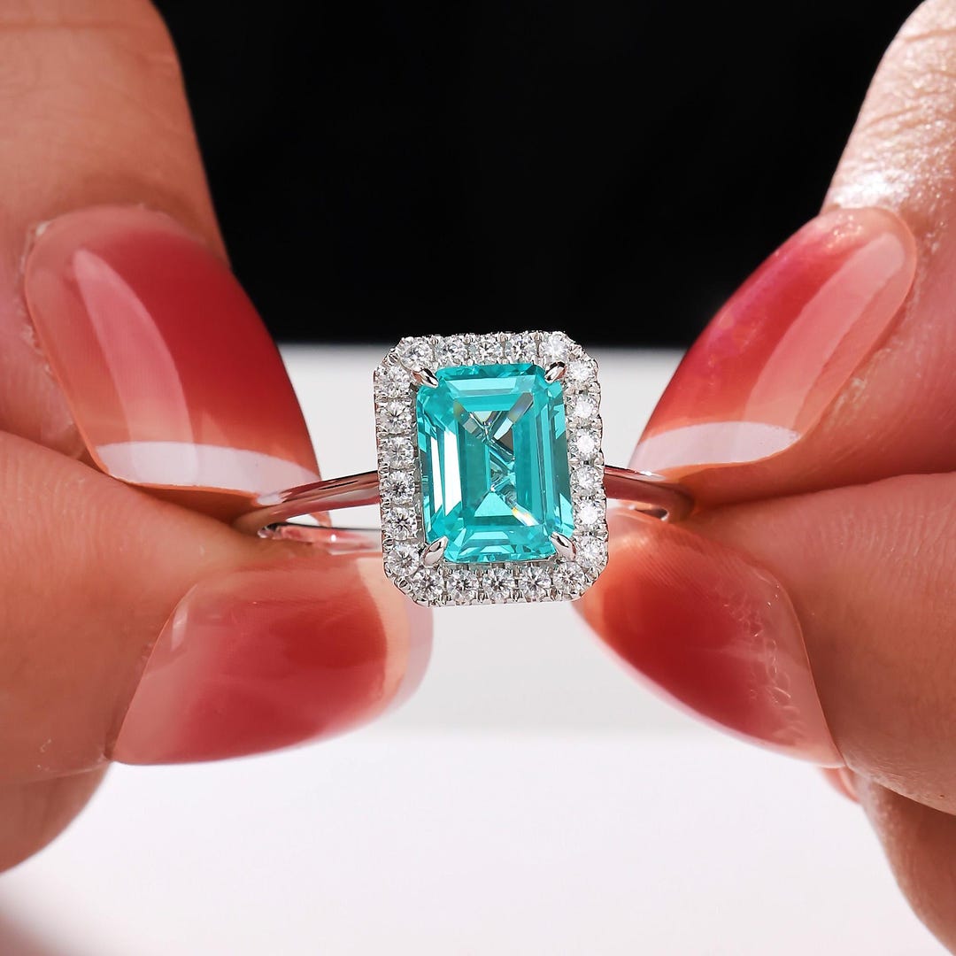Lab-grown Garnet Ring Engagement Ring 14k White Gold Ring Women Paraiba ...