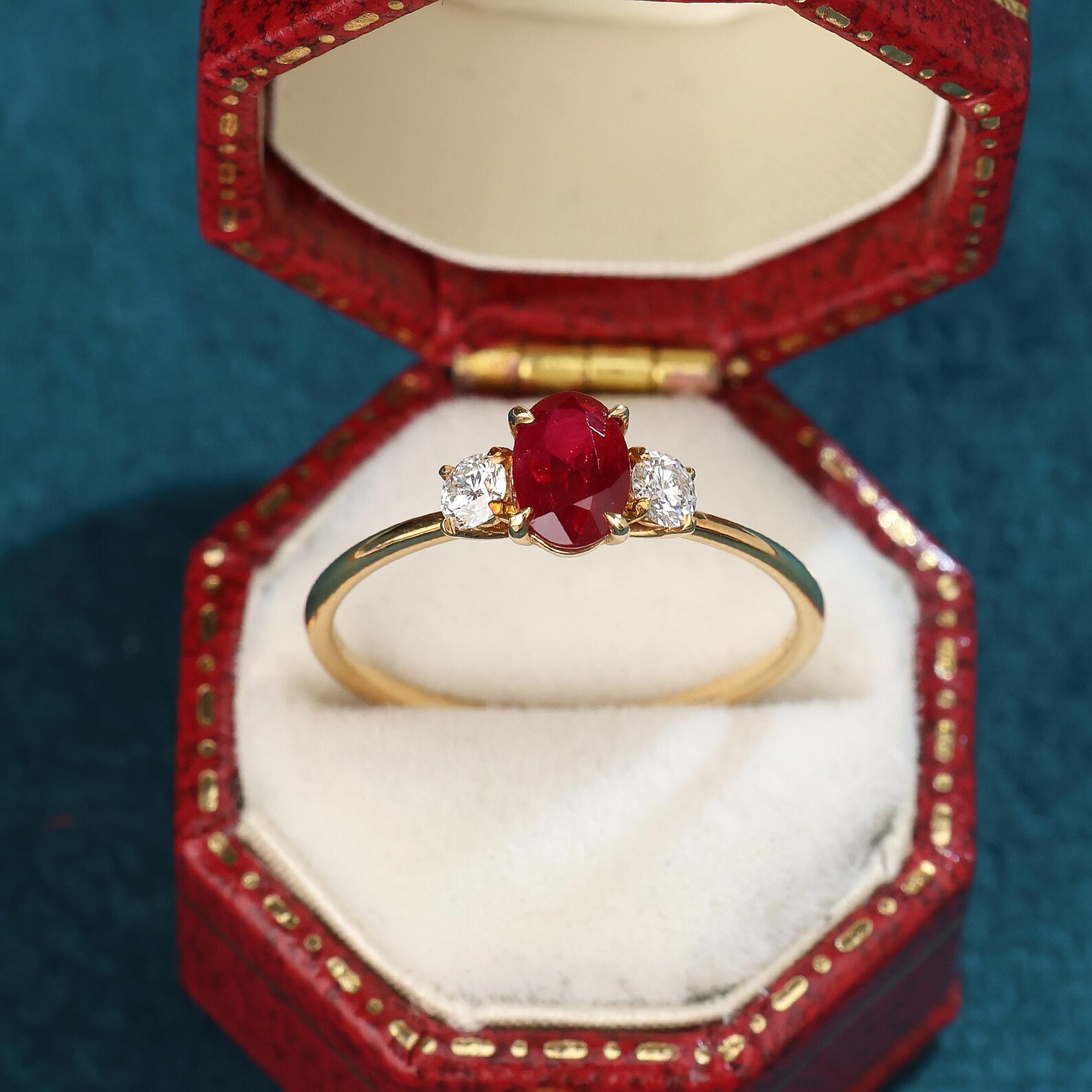 Pigeon Blood Red Ruby Ring, 18k Solid Gold Ring, Simple Ruby Ring With ...