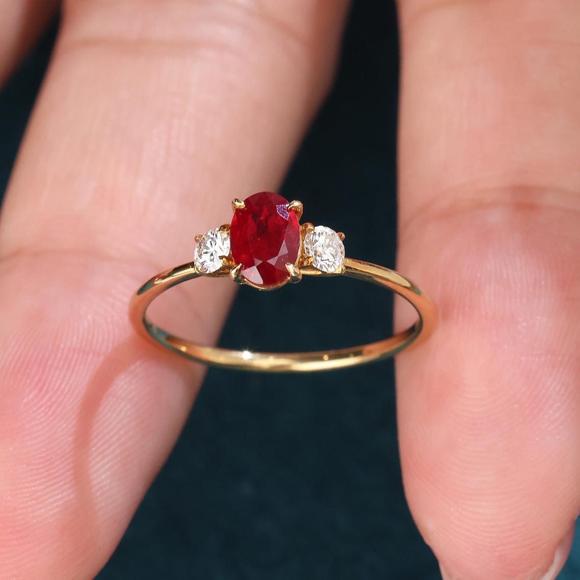 Pigeon Blood Red Ruby Ring, 18k Solid Gold Ring, Simple Ruby Ring With ...
