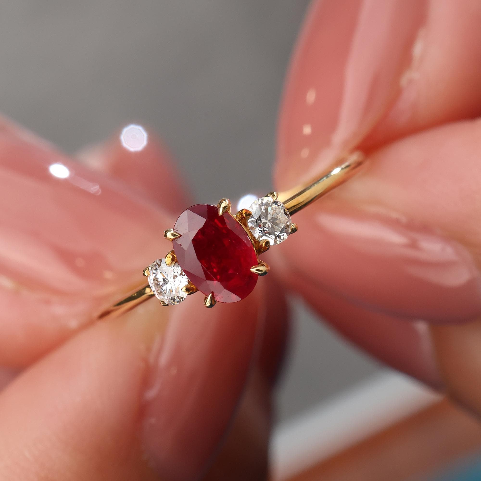 Pigeon Blood Red Ruby Ring, 18k Solid Gold Ring, Simple Ruby Ring With Diamond, Unique ...