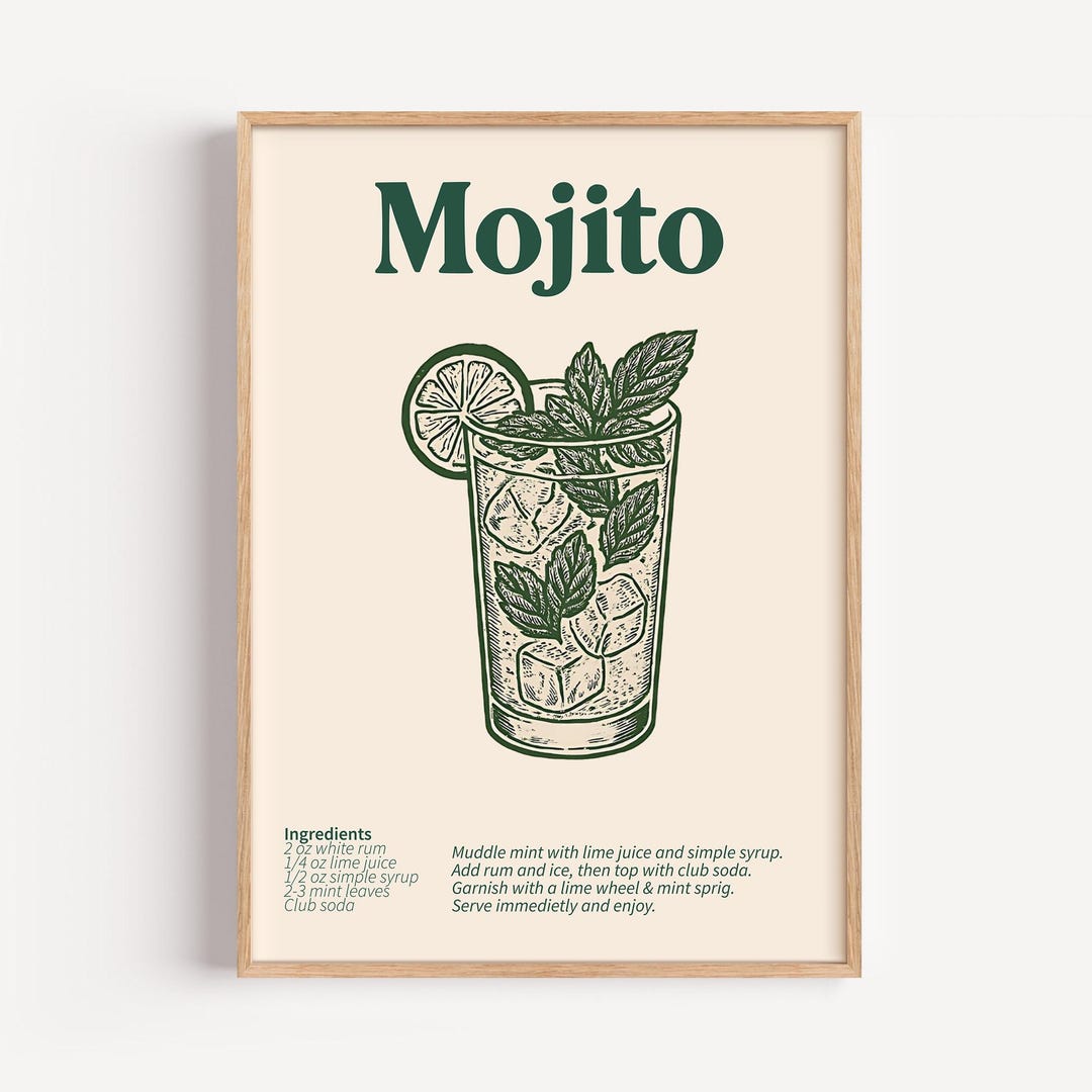 Mojito Digital Download | Rum Cocktail Printable Wall Art | Classic ...