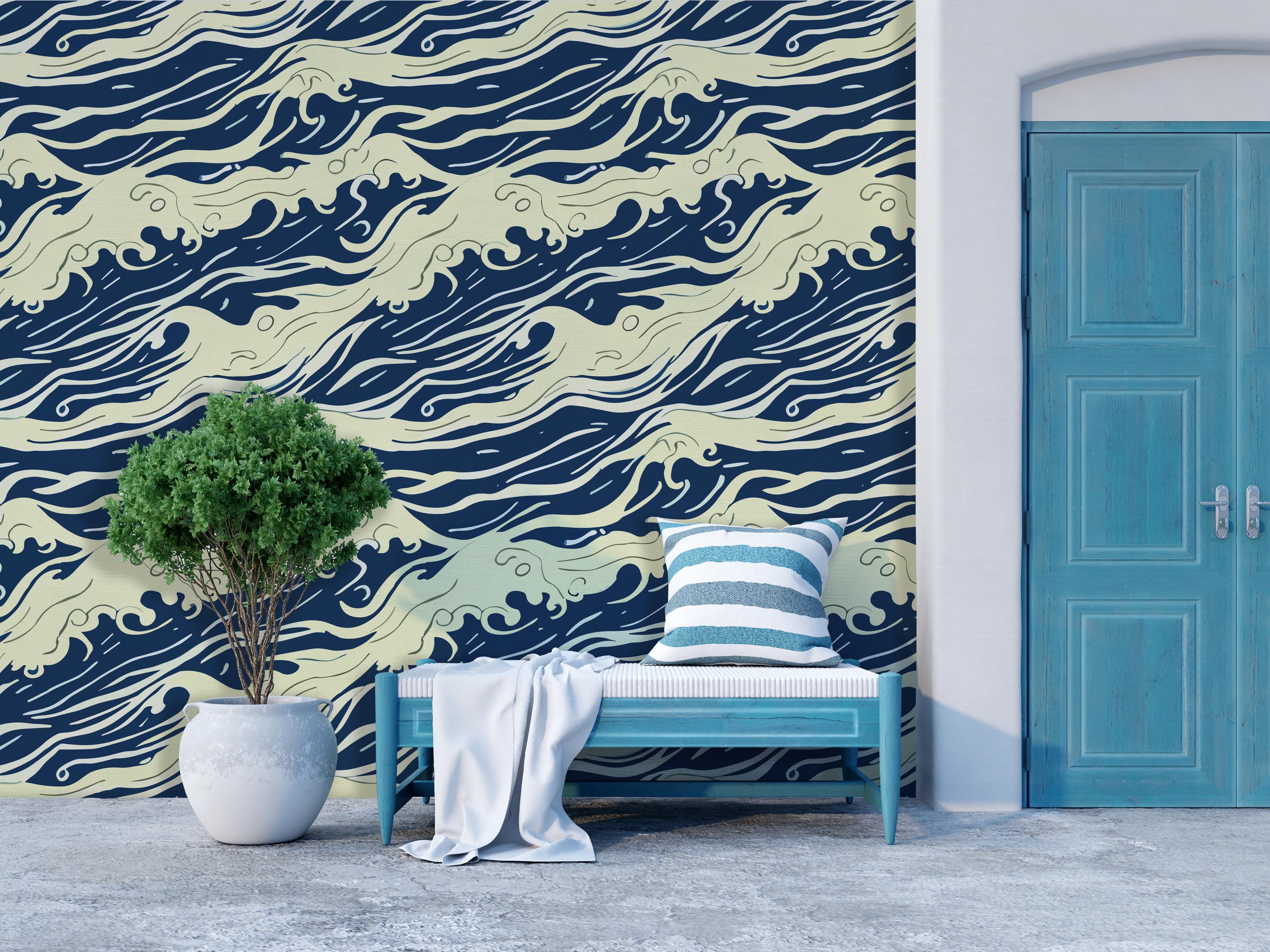 Ocean Waves Wall Decor | Nautical Wave Pattern Wall Mural L Mural ...