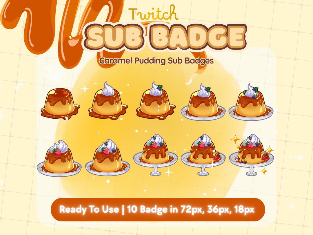 Caramel Pudding Sub Badges – Cute Kawaii Valentine Twitch Tier Badges ...