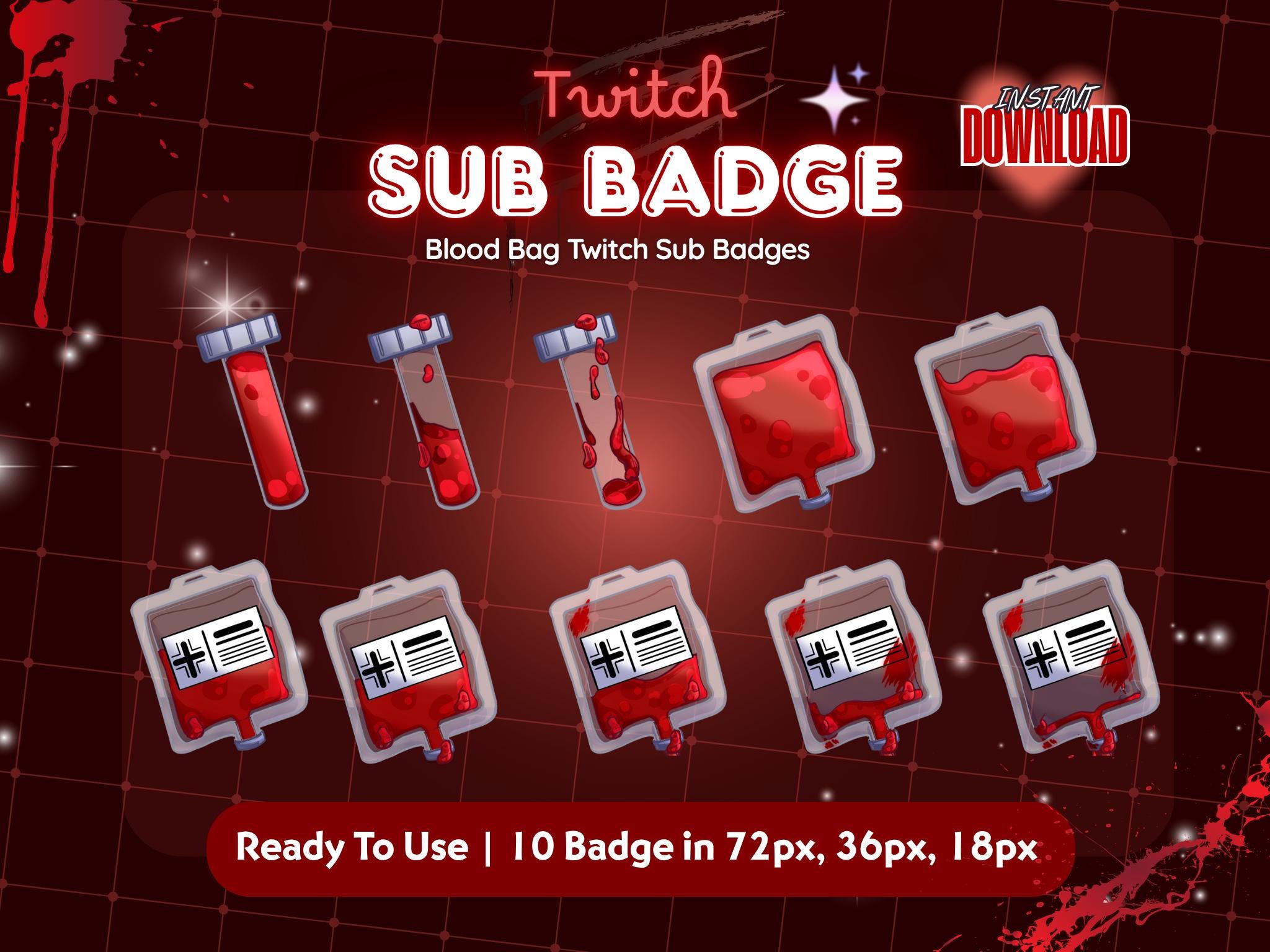 Scary Blood Bag Sub Badges – Horror & Vampire Twitch Tier Badges ...