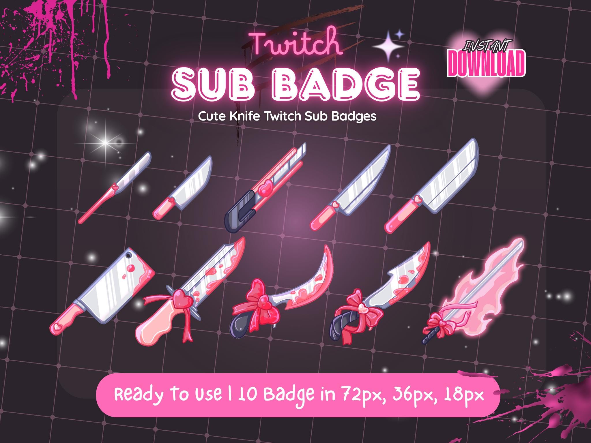 Cute Knife Sub Badges – Halloween Twitch Tier Badges, Kawaii Horror ...