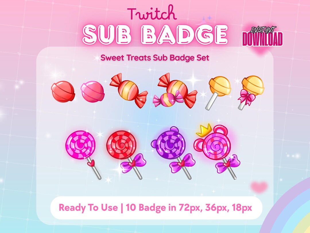 Cute Candy Sub Badges – Kawaii Twitch Tier Badges, Sweet & Colorful ...