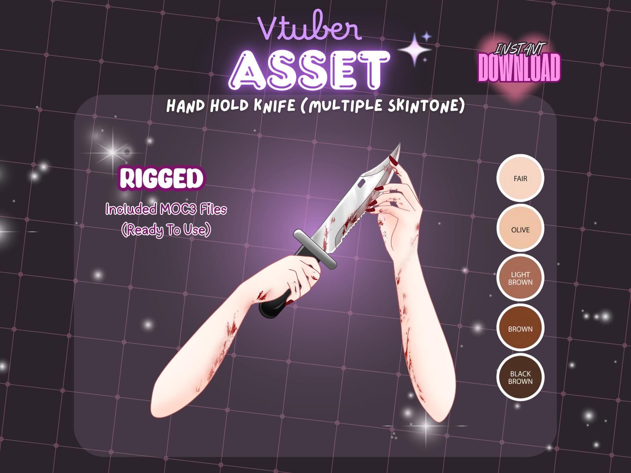 Vtuber Asset | Rigged Hand Holding Bloody Knife | Animated Horror Prop ...