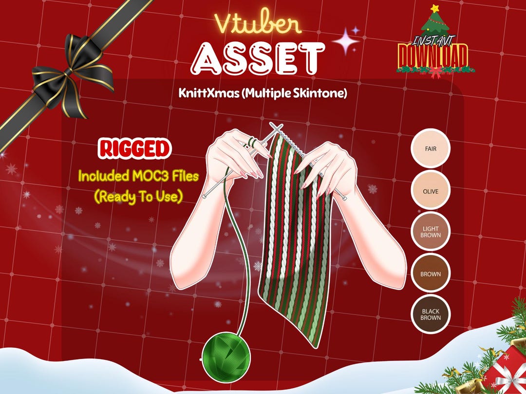 Vtuber Asset | Rigged Hand Knitting Christmas Scarf | Animated Cozy ...
