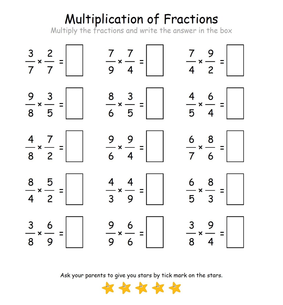 Fractions Multiplication Printable Worksheets - Kids Mathematics - 1st ...