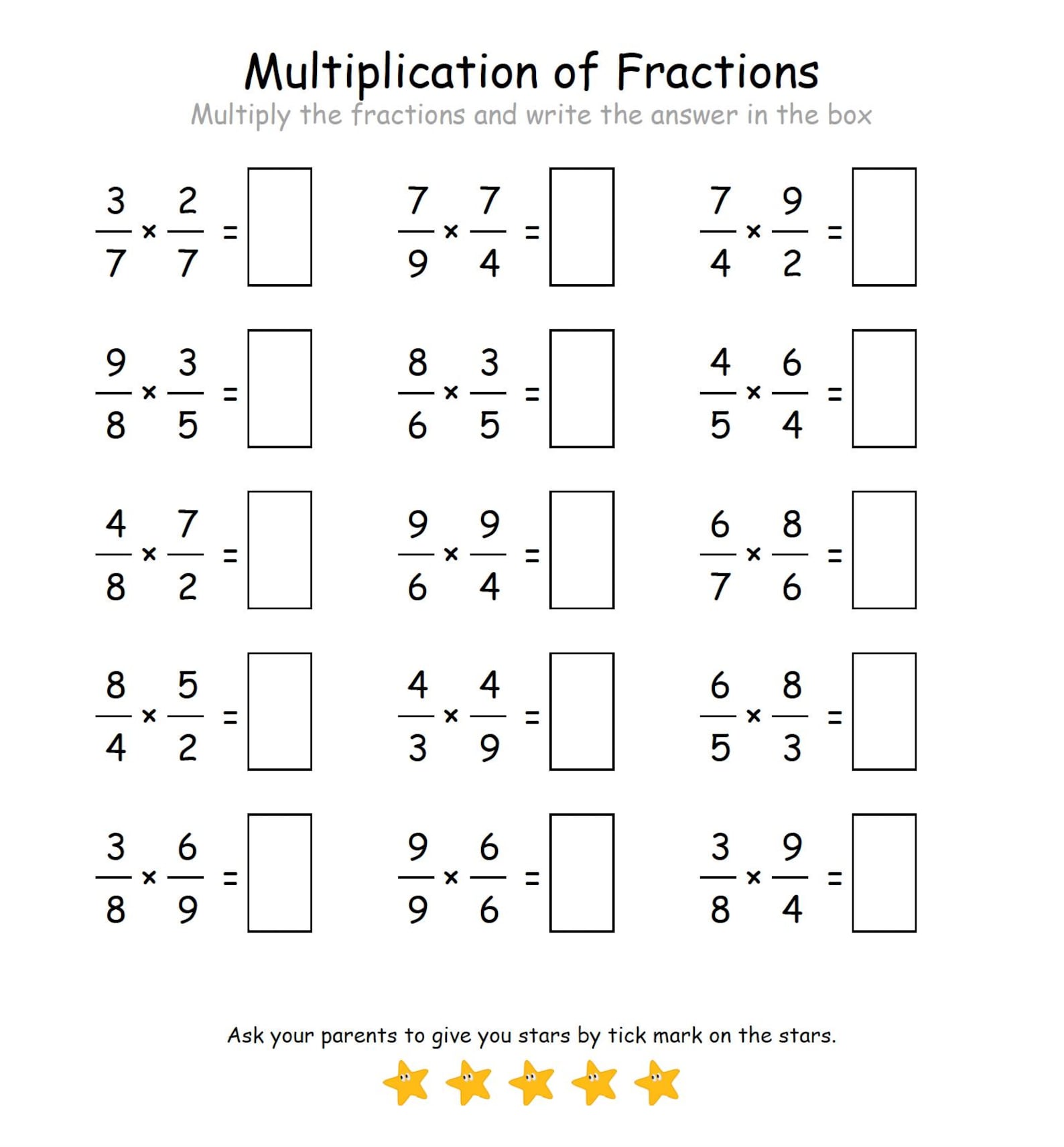 Fractions Multiplication Printable Worksheets - Kids Mathematics - 1st ...