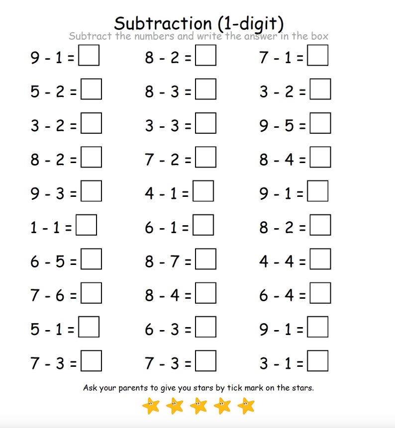 150 Printable Subtraction Fill in the Blanks Worksheet for Kindergarten ...