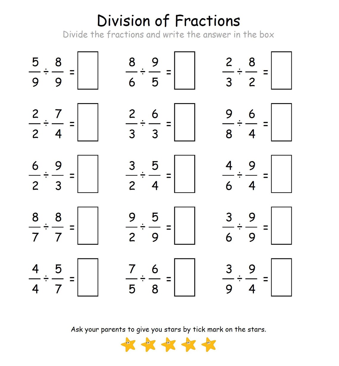 Fractions Division Printable Worksheets - Kids Mathematics - 1st - 5th ...