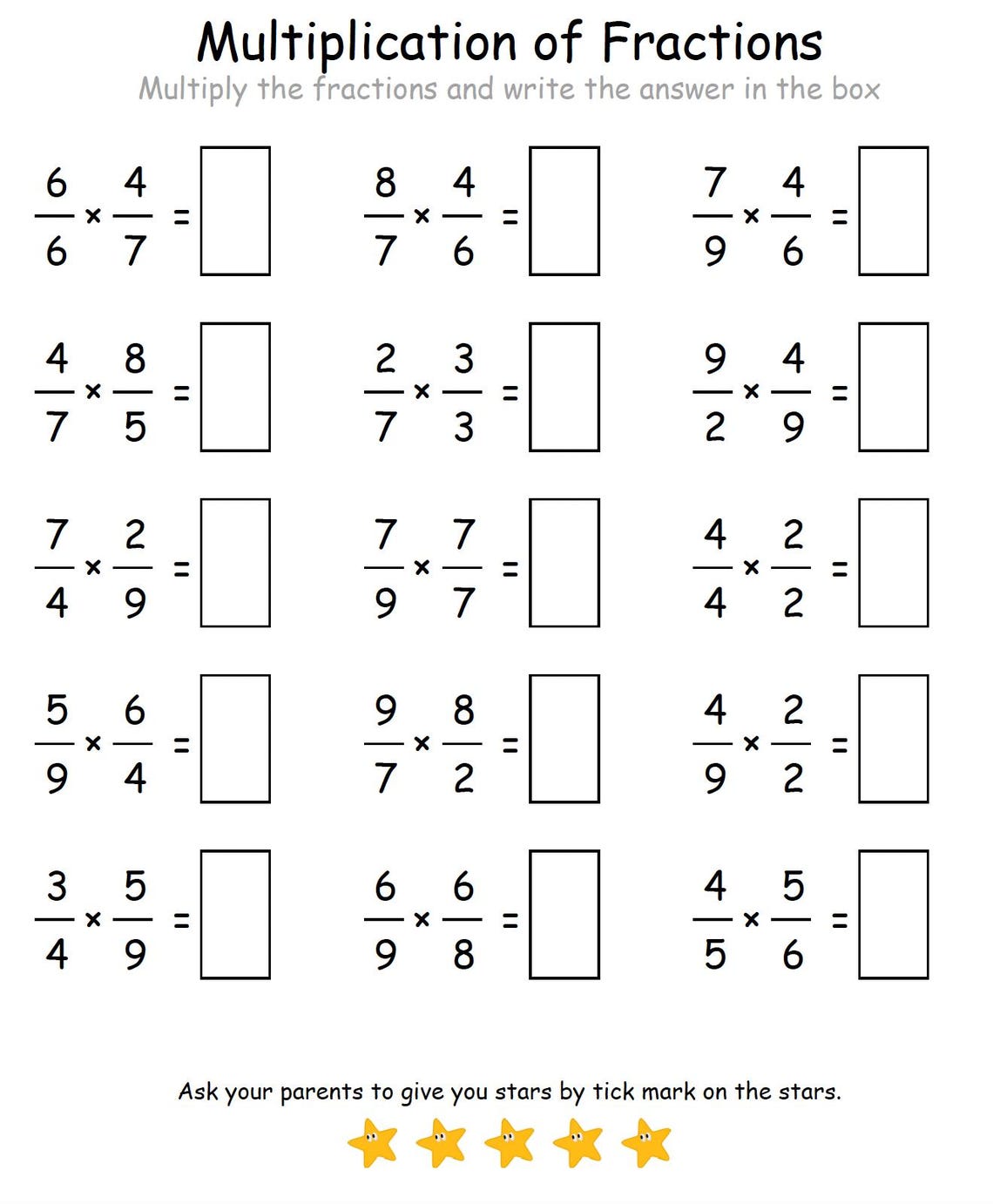 Fractions Multiplication Printable Worksheets - Kids Mathematics - 1st ...