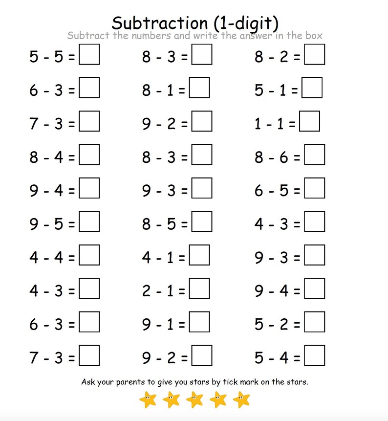 150 Printable Subtraction Fill in the Blanks Worksheet for Kindergarten ...