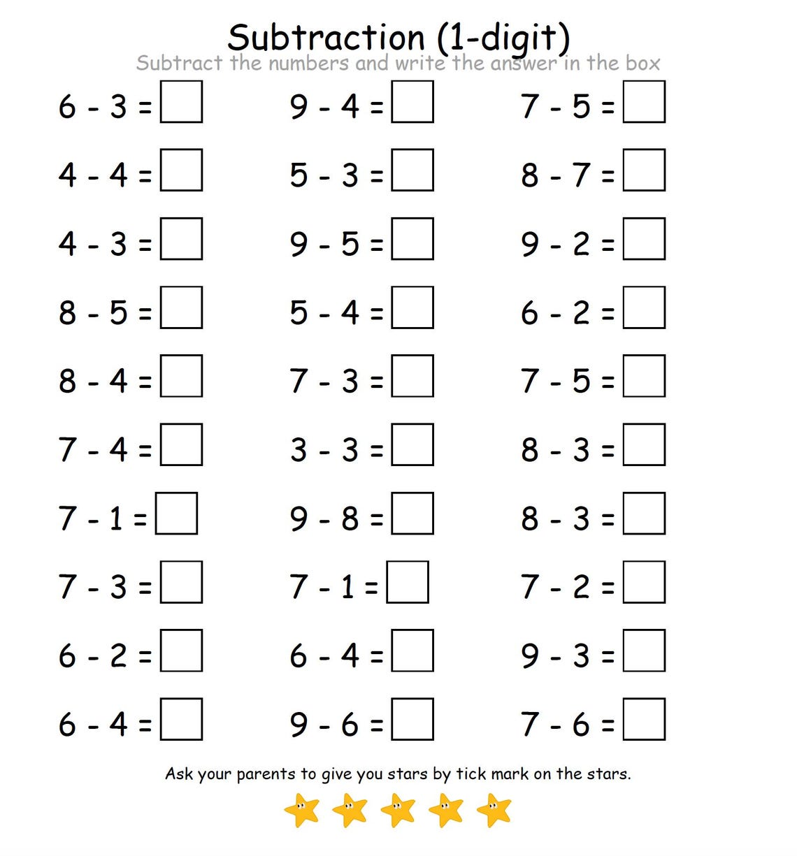 150 Printable Subtraction Fill in the Blanks Worksheet for Kindergarten ...