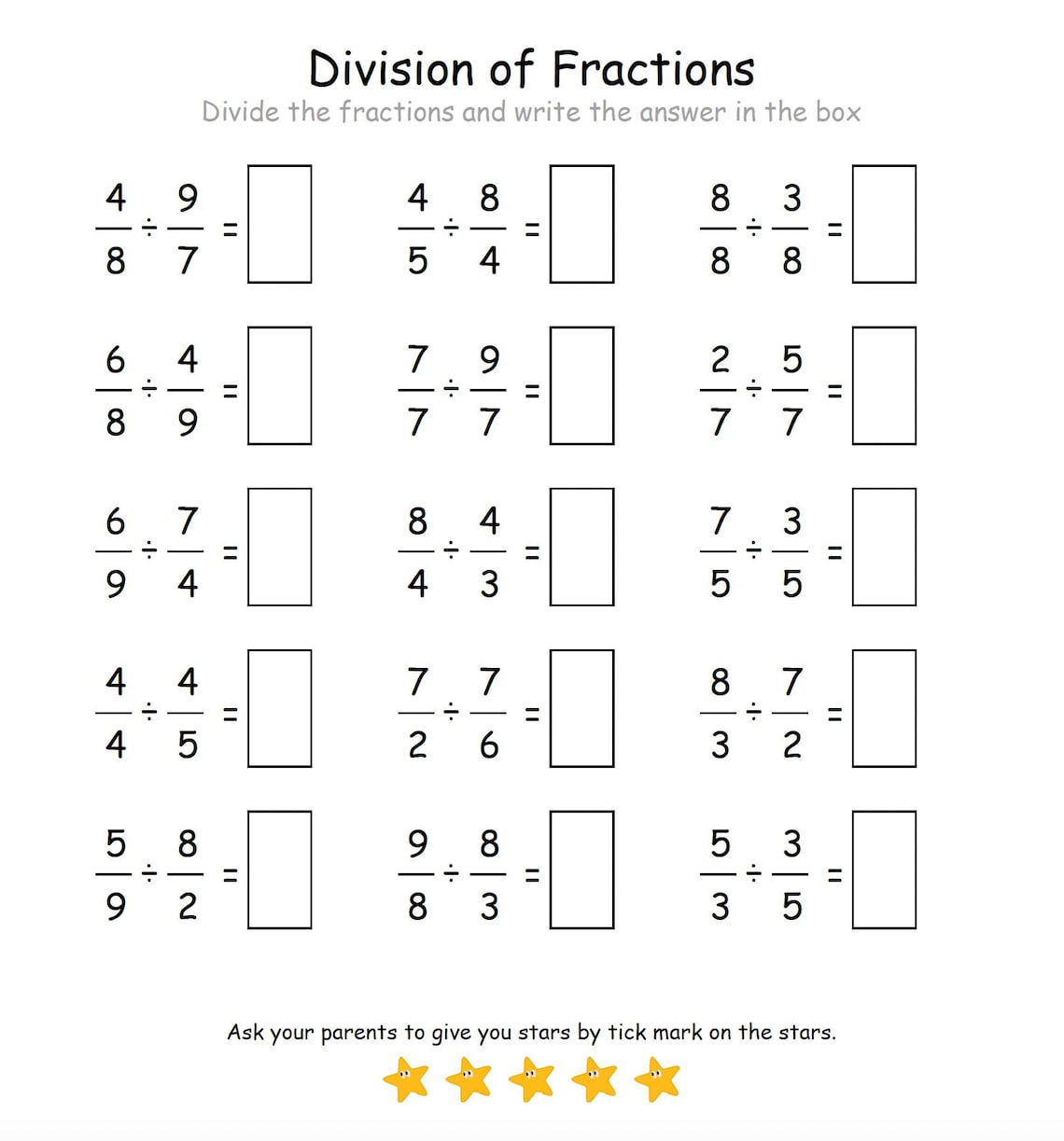 Fractions Division Printable Worksheets - Kids Mathematics - 1st - 5th ...