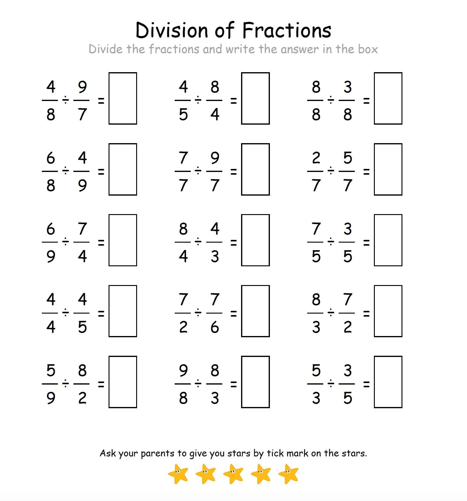 Fractions Division Printable Worksheets - Kids Mathematics - 1st - 5th ...