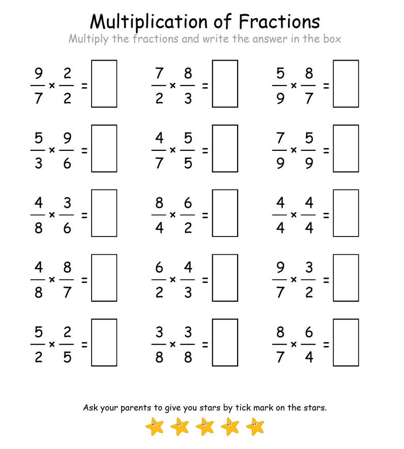 Fractions Multiplication Printable Worksheets - Kids Mathematics - 1st ...