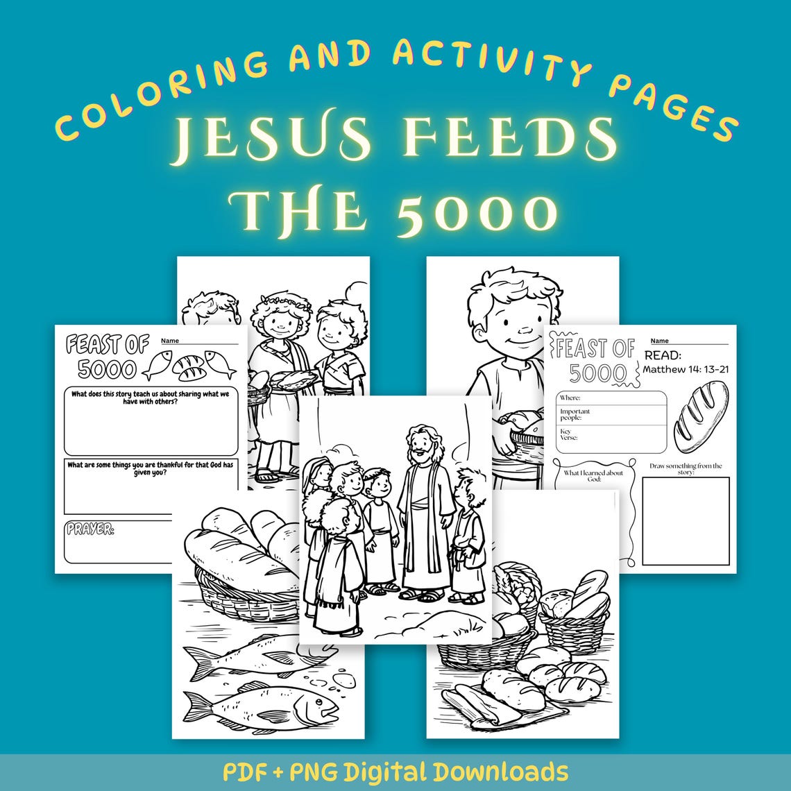 Jesus Feeds 5000 Coloring Pages, Bible Story Activity (PDF) - Etsy
