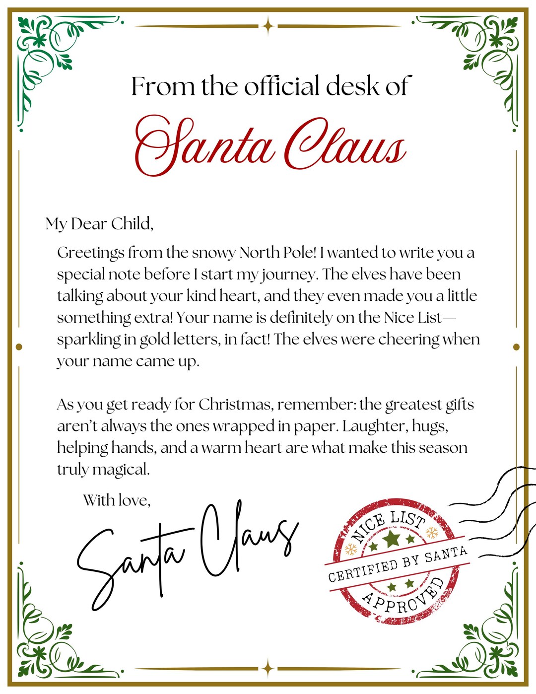 Personalized Letter From Santa | Editable Christmas Note (canva ...