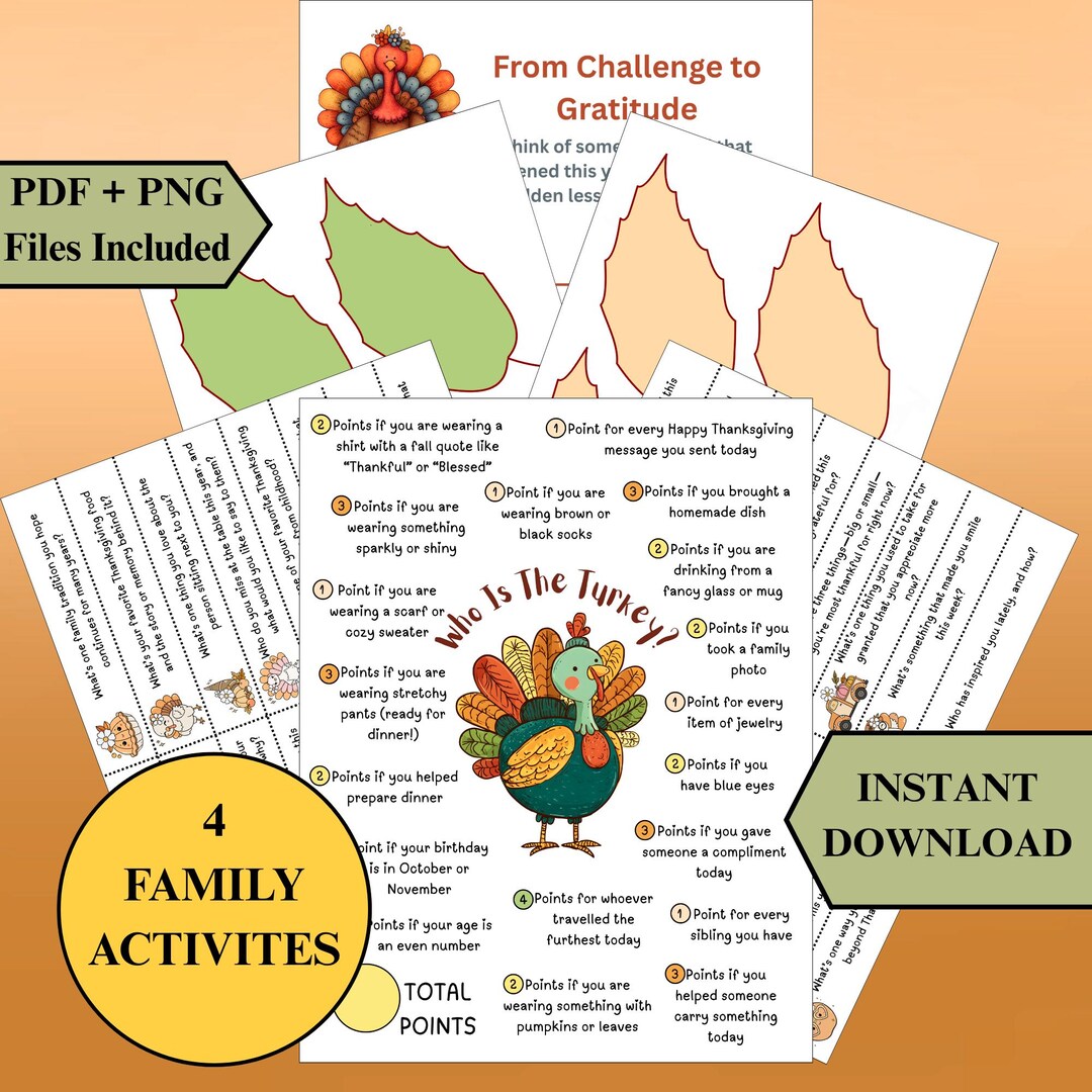 Thanksgiving Family Games & Gratitude Activities Printable | Instant ...