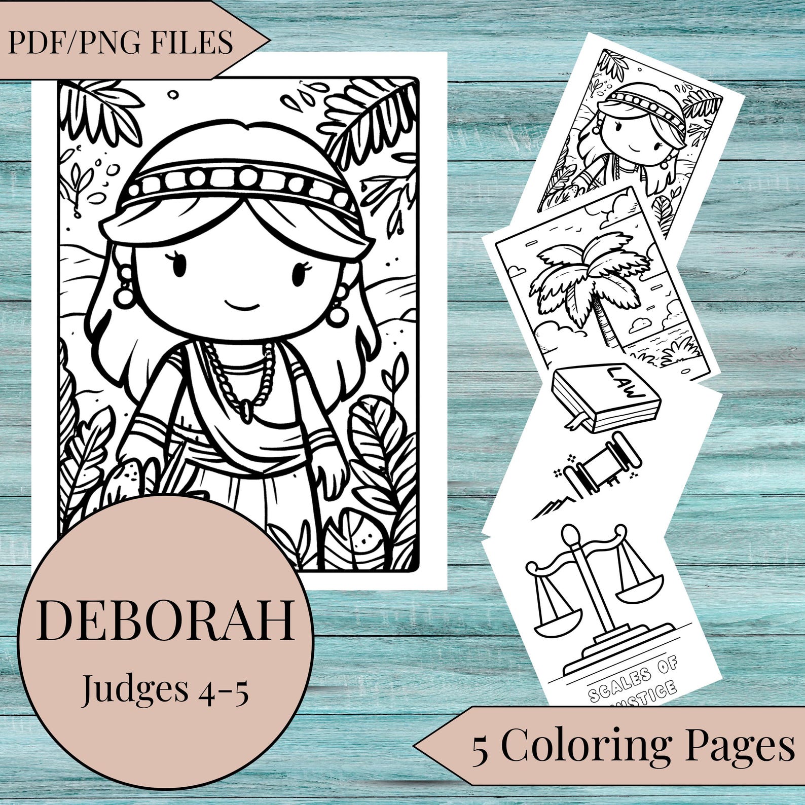 Deborah Bible Story Coloring Pages, Sunday School Craft (PDF/PNG Files ...