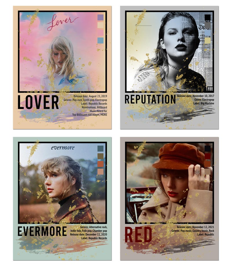 Taylor Album Cover Poster Set of 12, Digital Art Print, Teen Girl Room ...