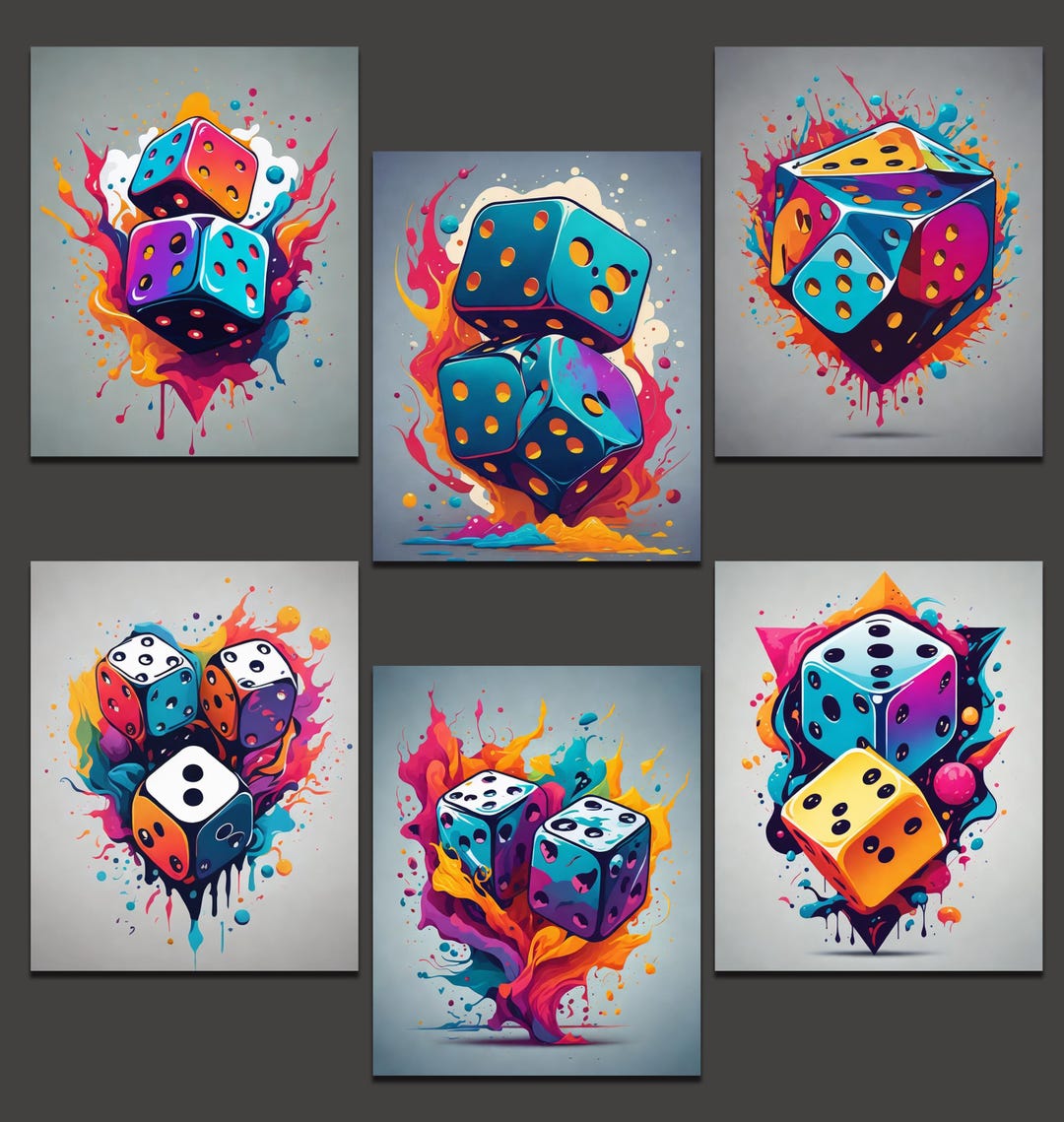 Dice Room Decor Set of 6, the Dice Poster, Game Room Decor, Digital ...