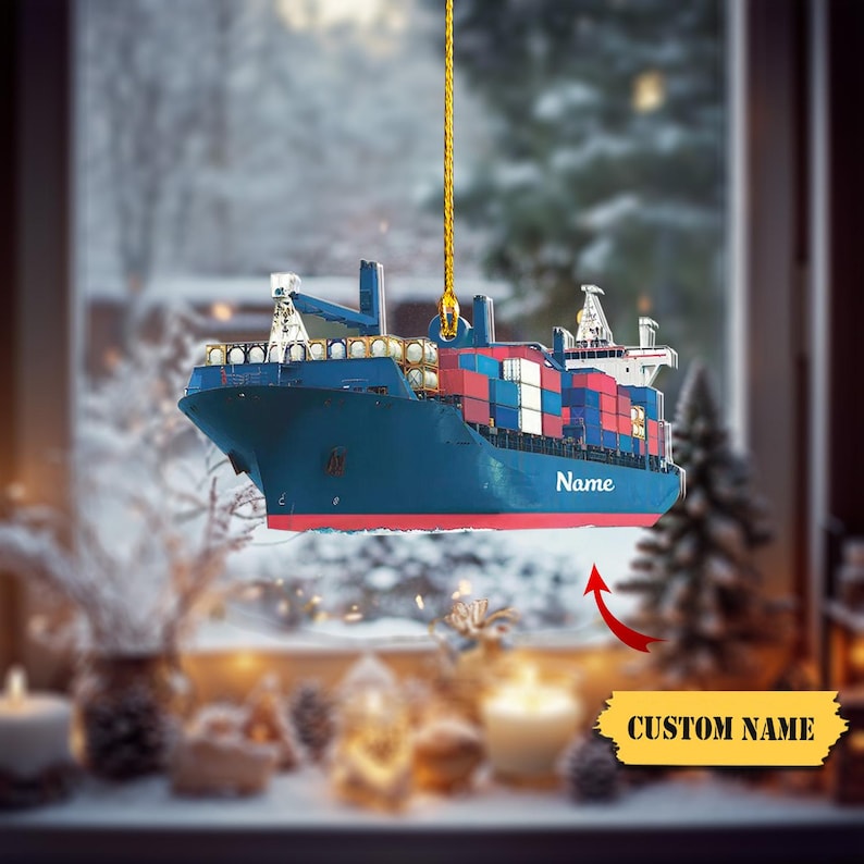 Personalized Cargo Ship Ornament 2D, Xmas Cargo Ship Ornament, Custom ...