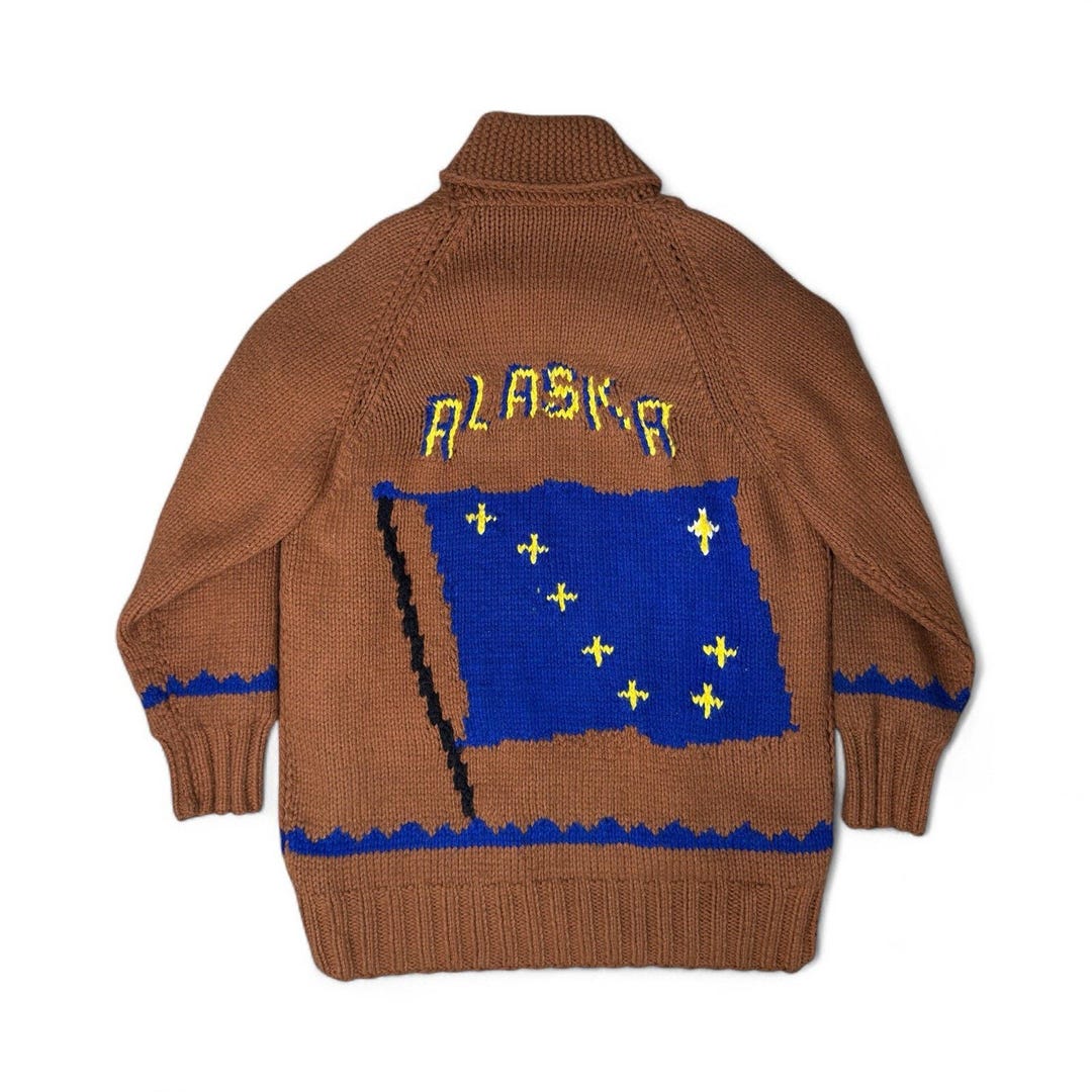 Vintage Cowichan Alaska Flag Big Dipper Wool Knit Sweater Shawl Talon ...
