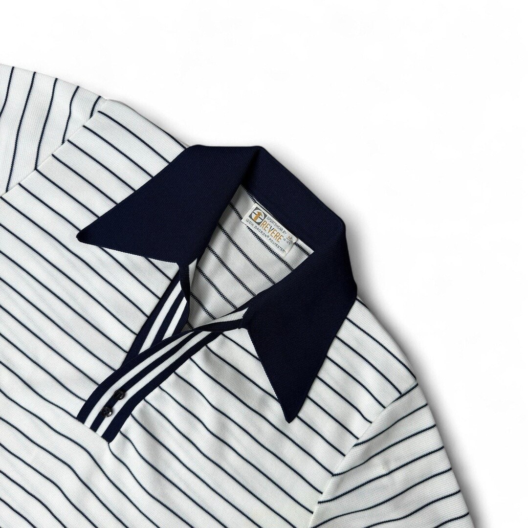Revere Dacron Knit Polo Shirt Sweater Nautical 60s 70s Dagger Stripe Sz ...