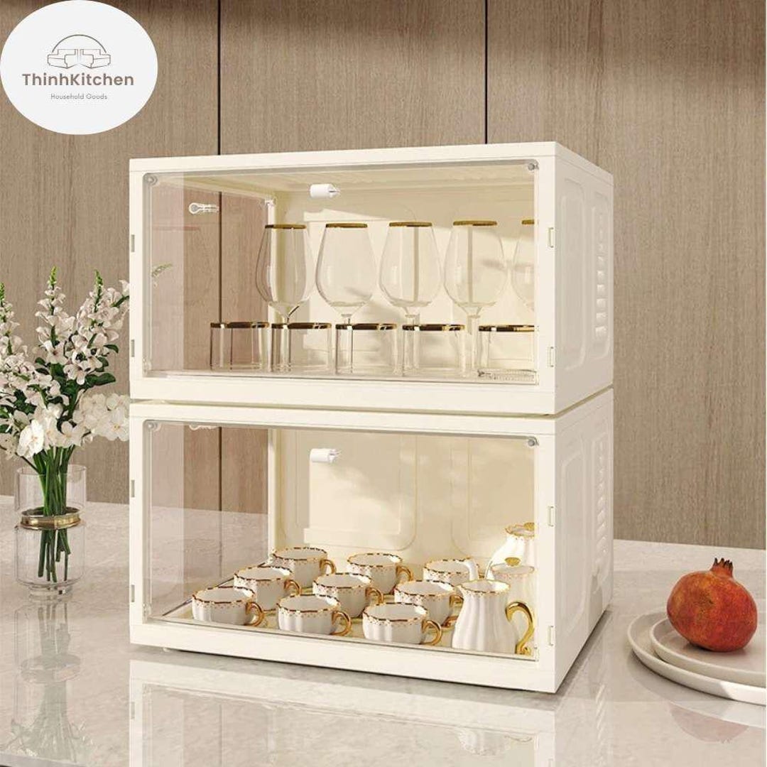 Double Door Stackable Glass Storage Box With Transparent Front - Etsy