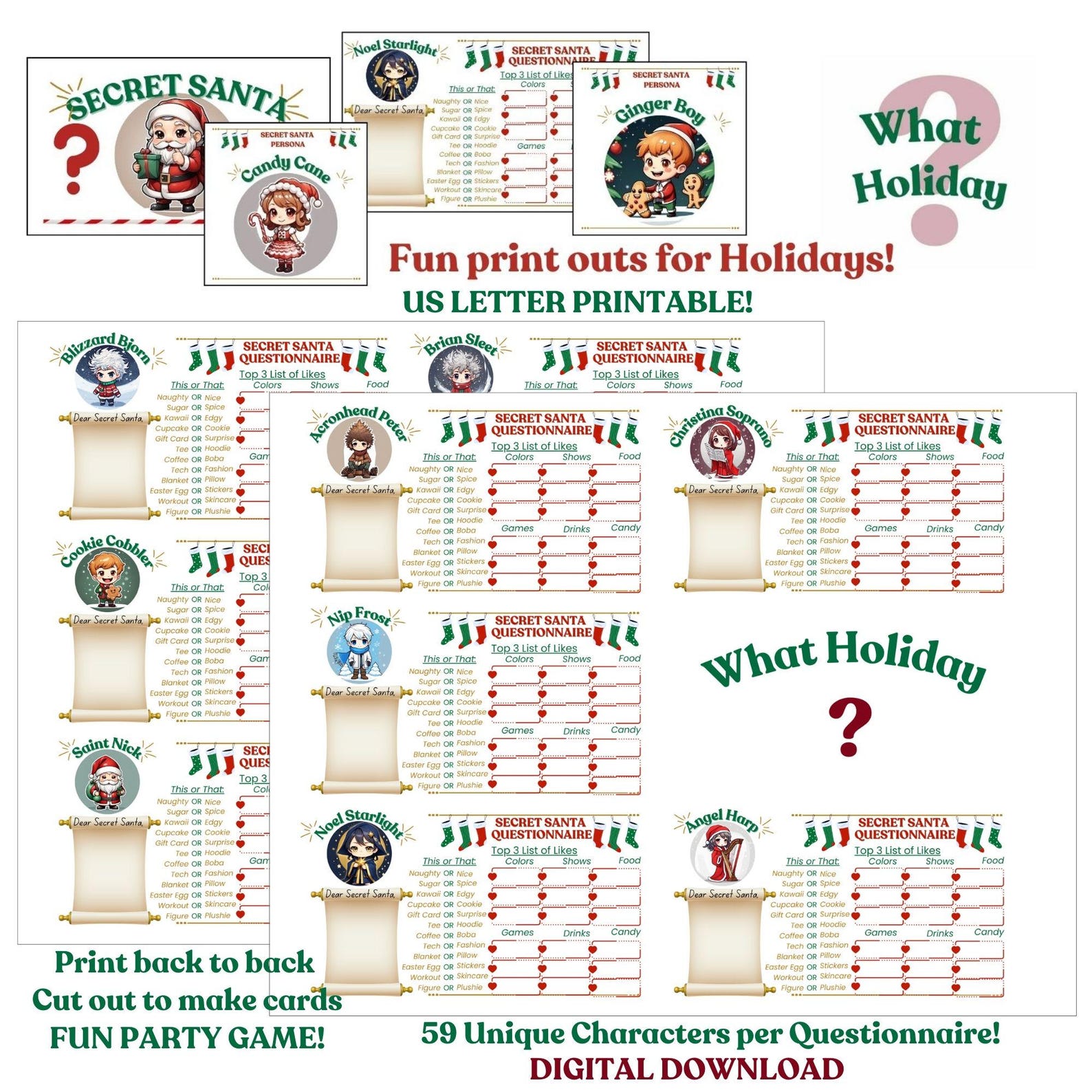 Gift Exchange Game: Secret Santa Questionnaire With Fun Christmas ...