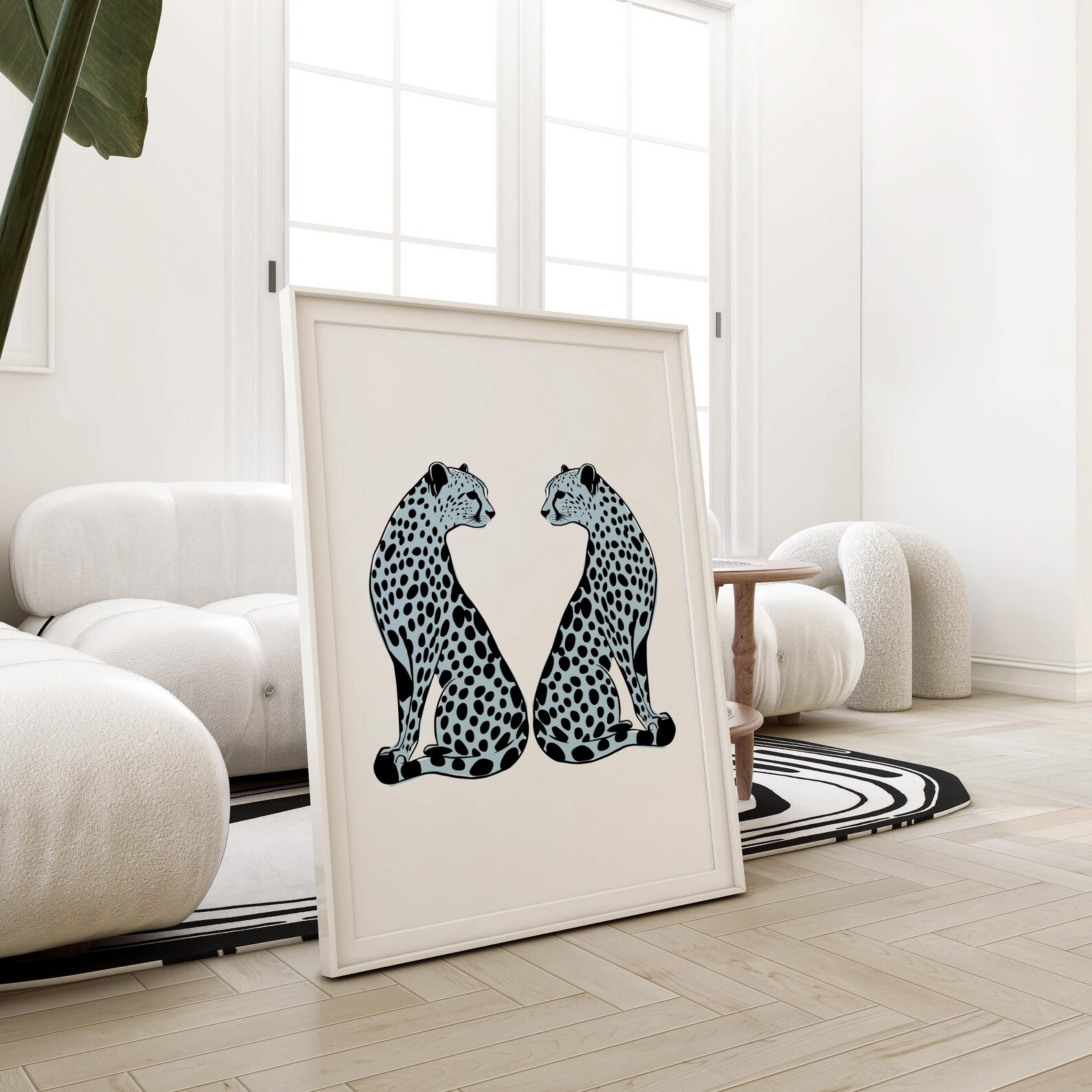 Cheetah Wall Art Animal Print Blue Poster, Light Blue Wall Art Cheetah ...