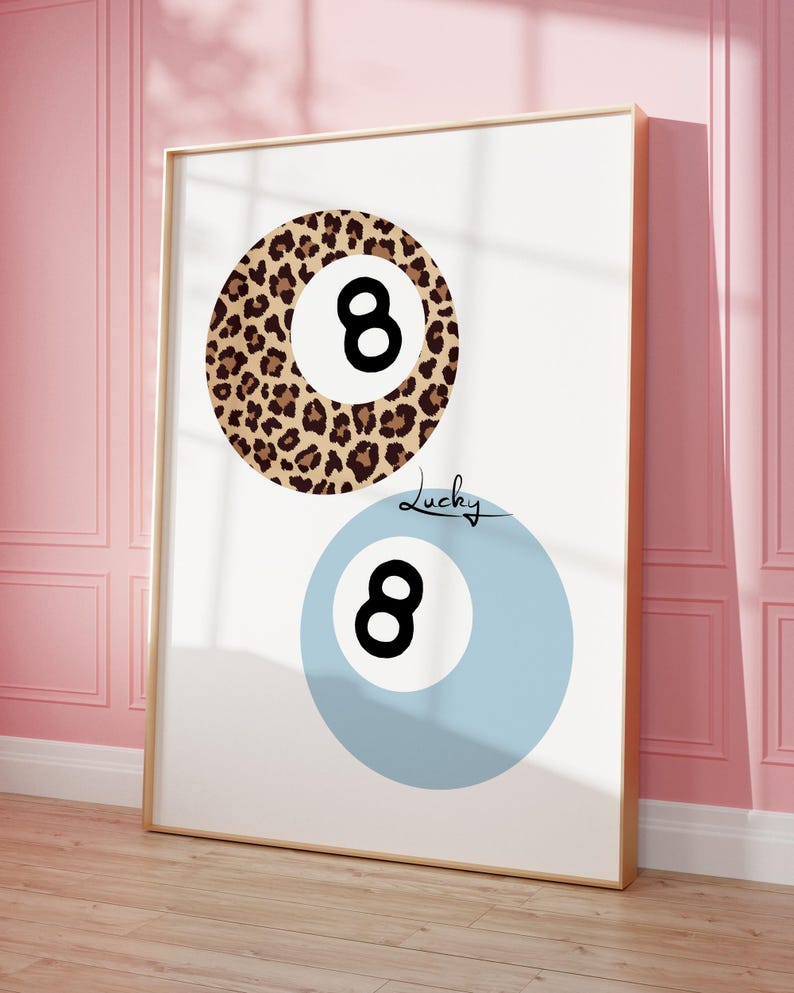 Leopard Wall Art Eight Ball Print Lucky Girl Decor, Lucky Girl Art ...