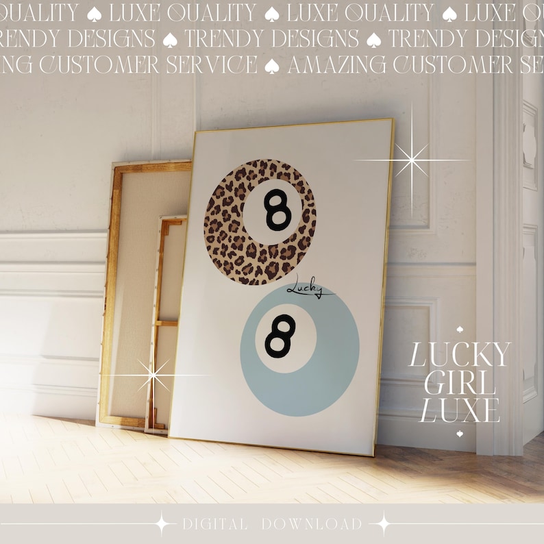 Leopard Wall Art Eight Ball Print Lucky Girl Decor, Lucky Girl Art ...