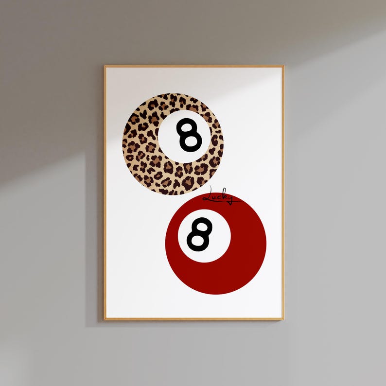 Leopard Wall Art Eight Ball Print Lucky Girl Decor, 8 Ball Print ...