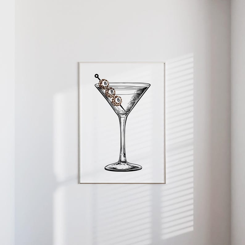 Dirty Martini Print Eight Ball Poster Leopard Wall Art, Martini Art ...