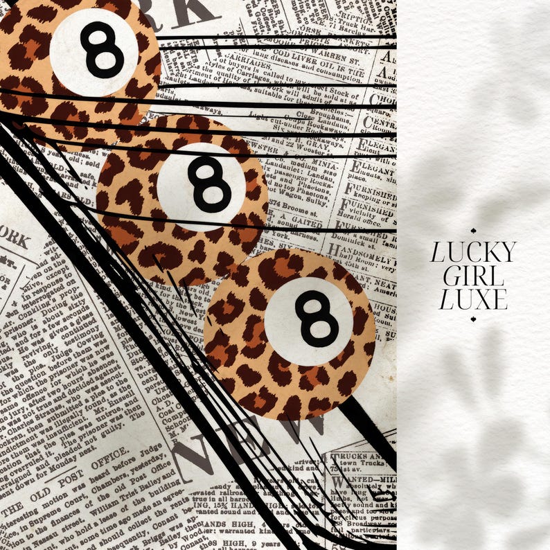 Trendy Wall Art Set of 3 Leopard Wall Art Eight Ball Poster Lucky Girl ...