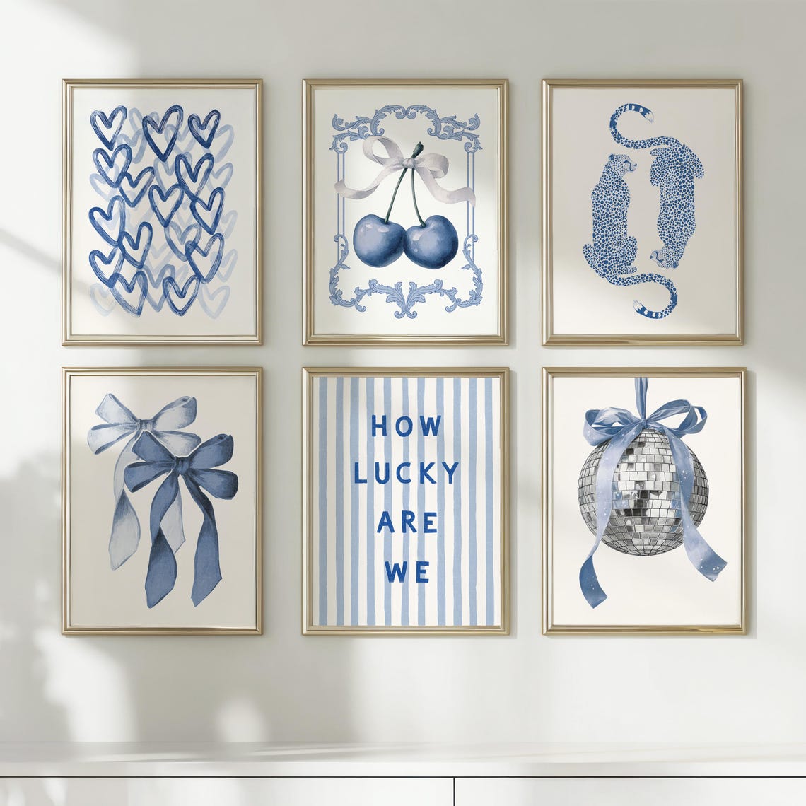 Gallery Wall Art Set of 9 Blue Wall Prints College Apartment Decor ...
