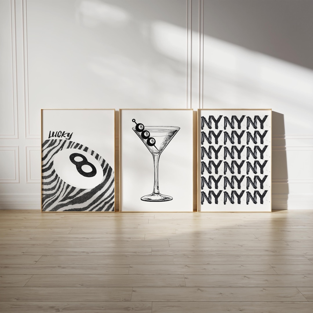 Black and White Art Set of 3 Wall Prints Funky Decor, New York City ...