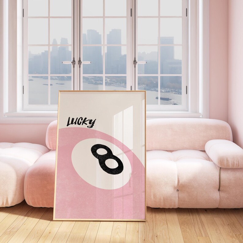 Retro Wall Art Eight Ball Print Pink Wall Decor, Pink Prints for Dorm ...